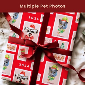 Personalized Stamp Style Pet Photo Wrapping Paper, Custom Gift Wrap for ...