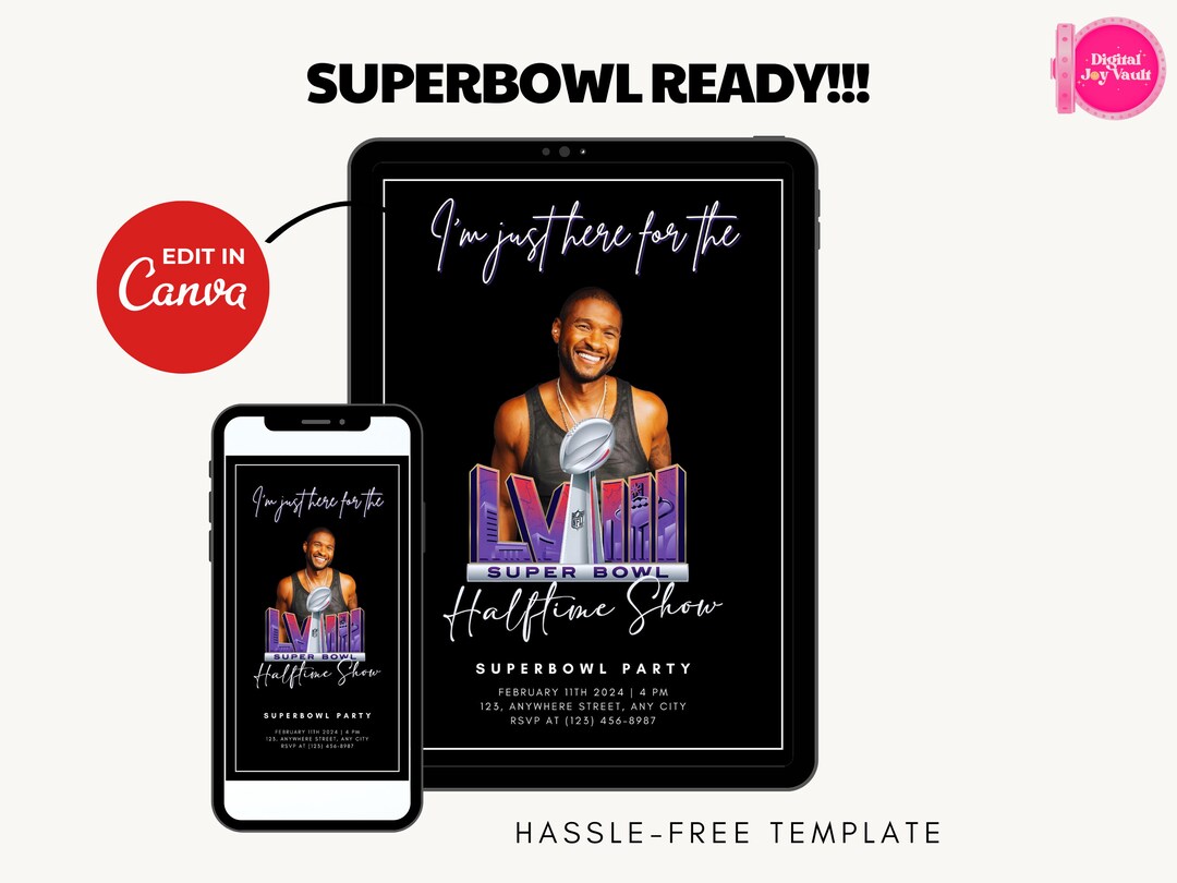 Usher Half Time Invitation , Super Bowl Party Invitation , Usher ...