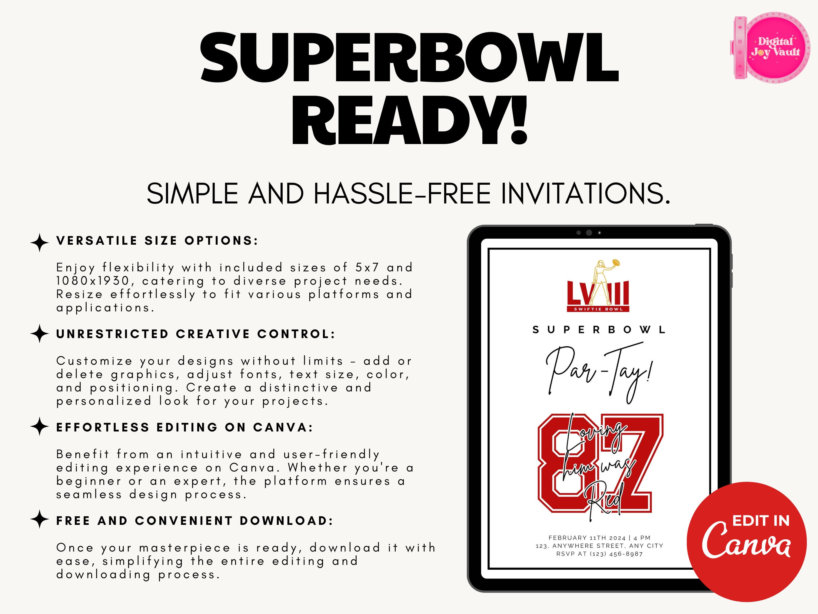 Taylor Swift Super Bowl Party Invitation , Taylor Swift Kelce Superbowl ...