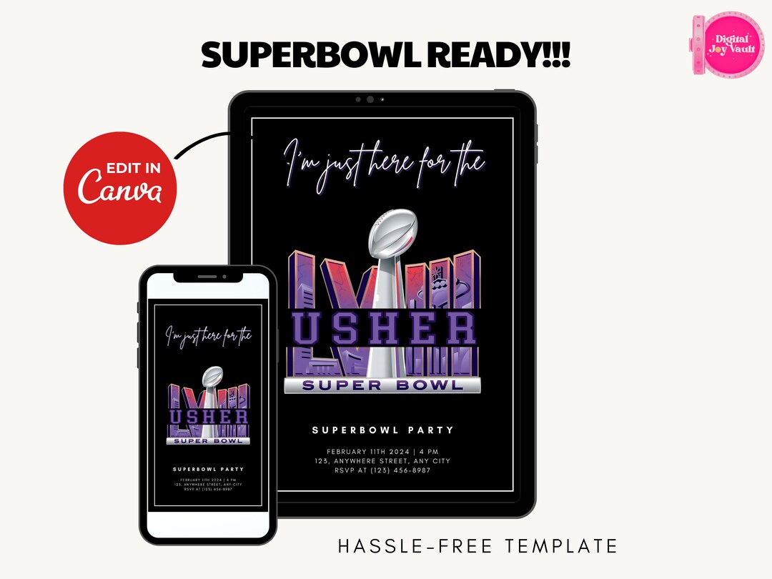 Usher Half Time Invitation , Super Bowl Party Invitation , Usher ...