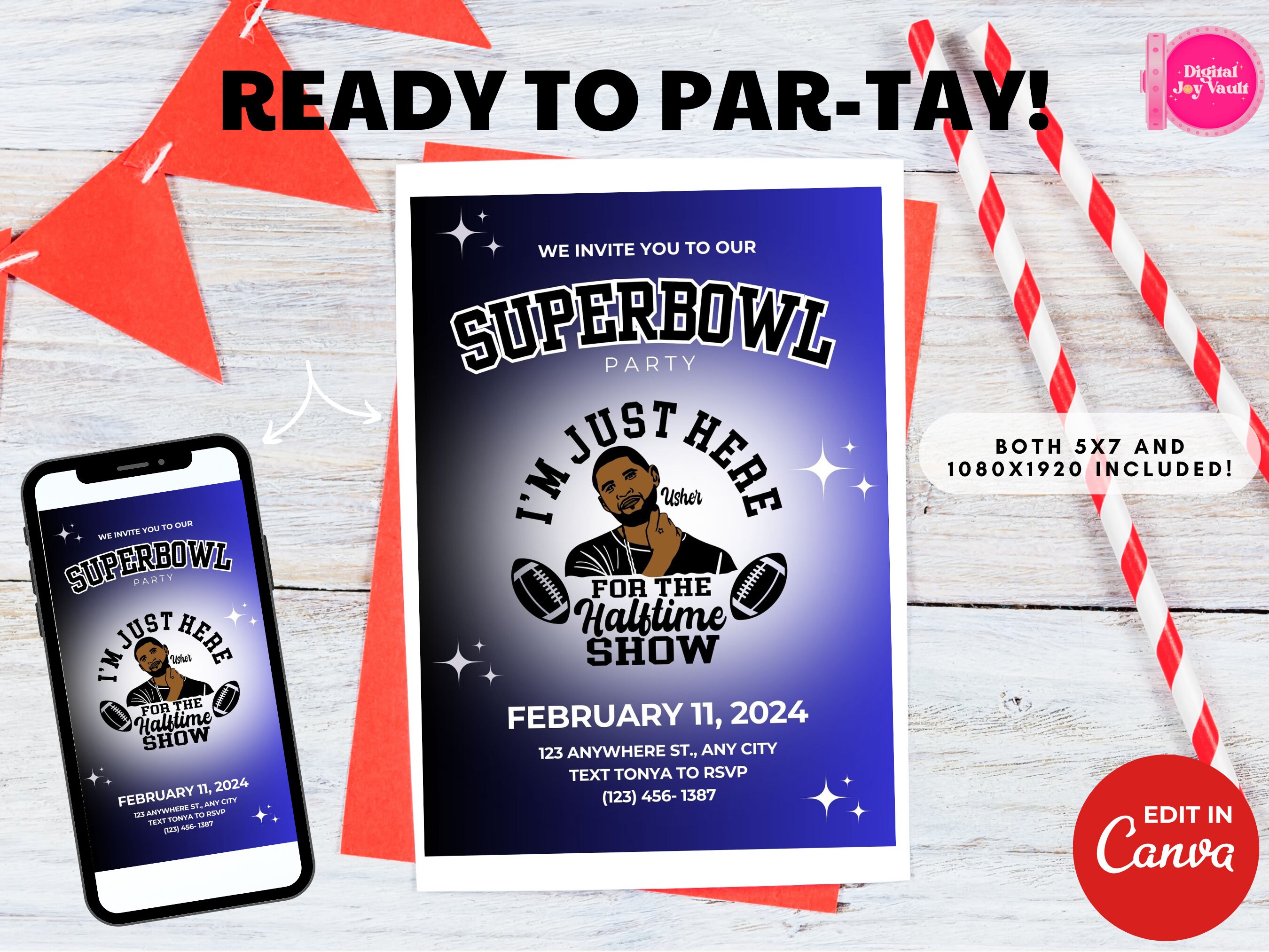 Usher Half Time Invitation , Super Bowl Party Invitation , Usher ...