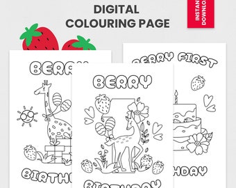 Strawberry Coloring Page Printable Berry First Sweet Birthday Placemat ...