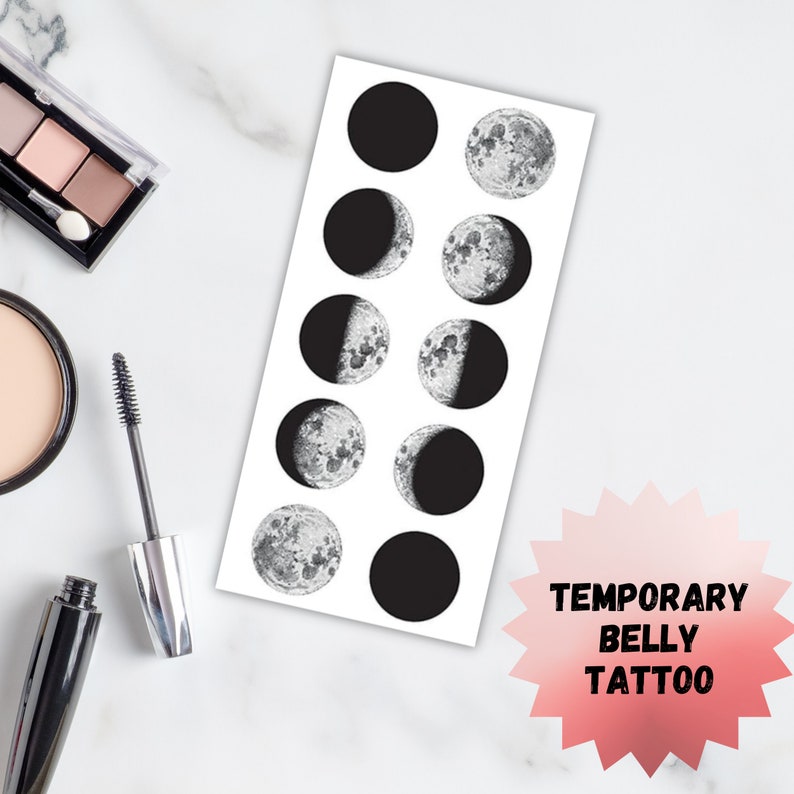 Moon Phases Temporary Belly 8" Tattoo Set of 2 for C-section Scars ...
