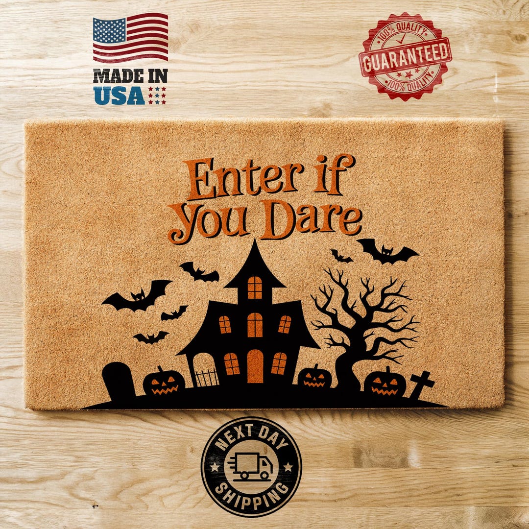 Enter If You Dare Doormat, Halloween Welcome Mat, Autumn Decor, Front ...
