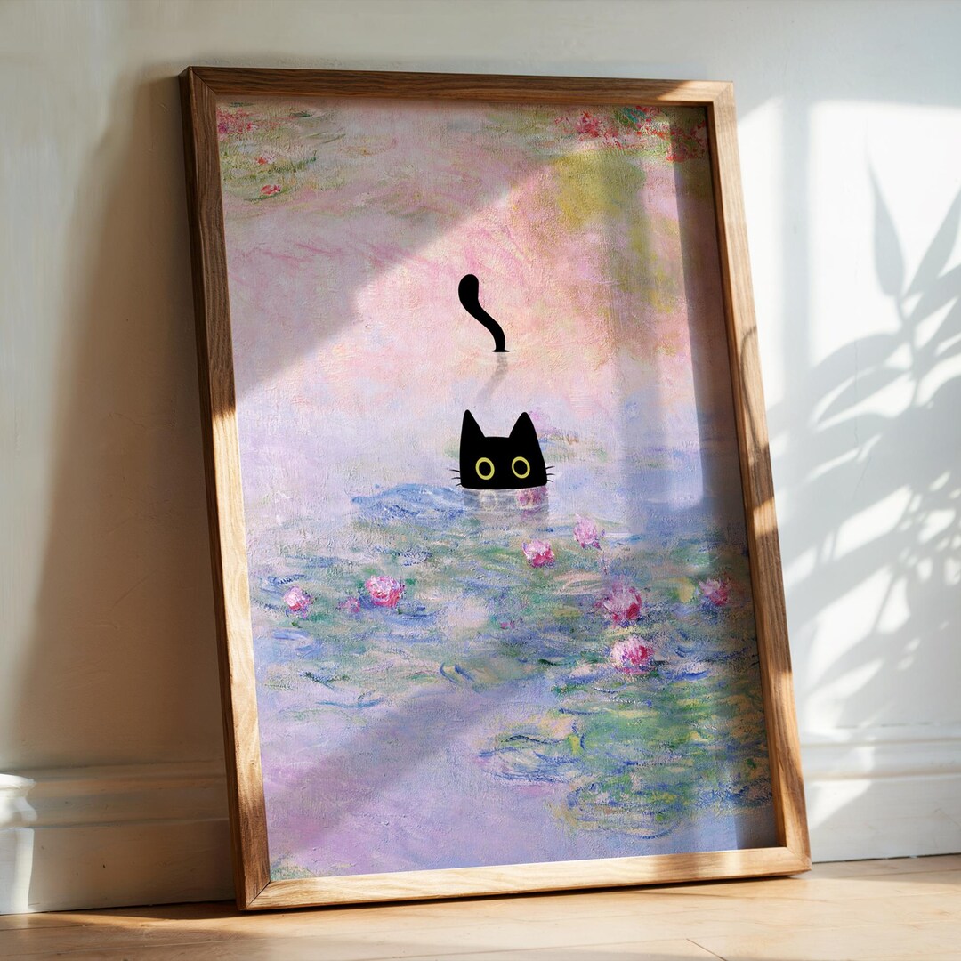 Monet Waterlily Cat Print, Claude Monet Cat Poster, Cat Lover Gift ...