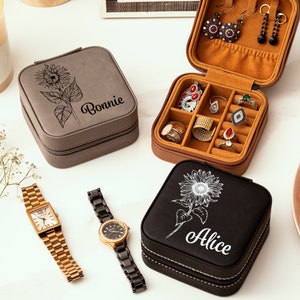 Custom Sunflower Jewelry Case, Sunflower Monogram Jewelry Case ...