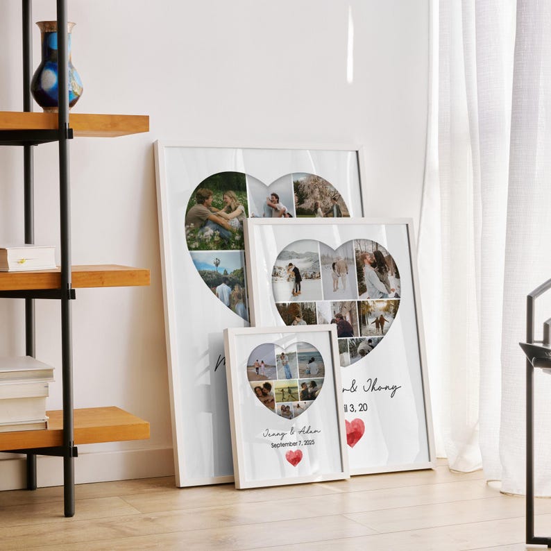 Heart Design Photo Collage Art, Couples Picture Frame, Home Decor ...