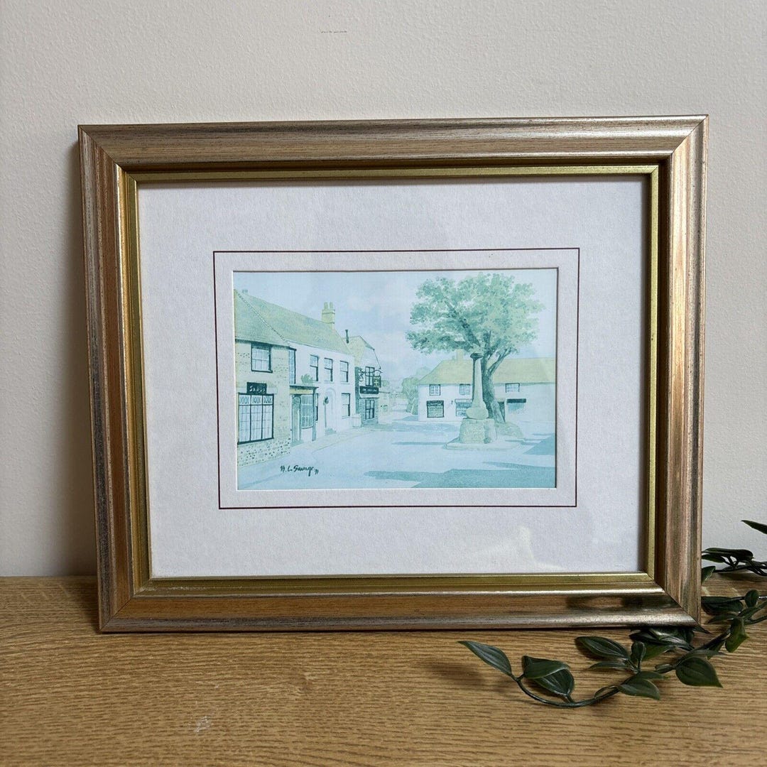 Framed Village Scene Print, Gold Frame, Rustic Landscape Wall Art - Etsy