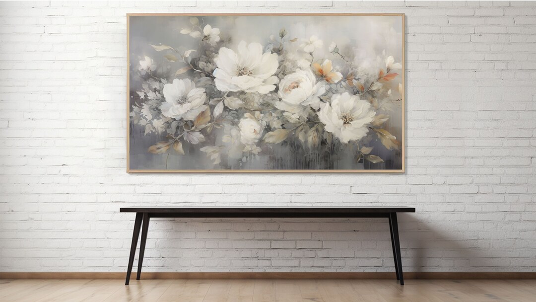 White Flowers Frame TV Art, White Flower Art, Winter Art, White Floral ...