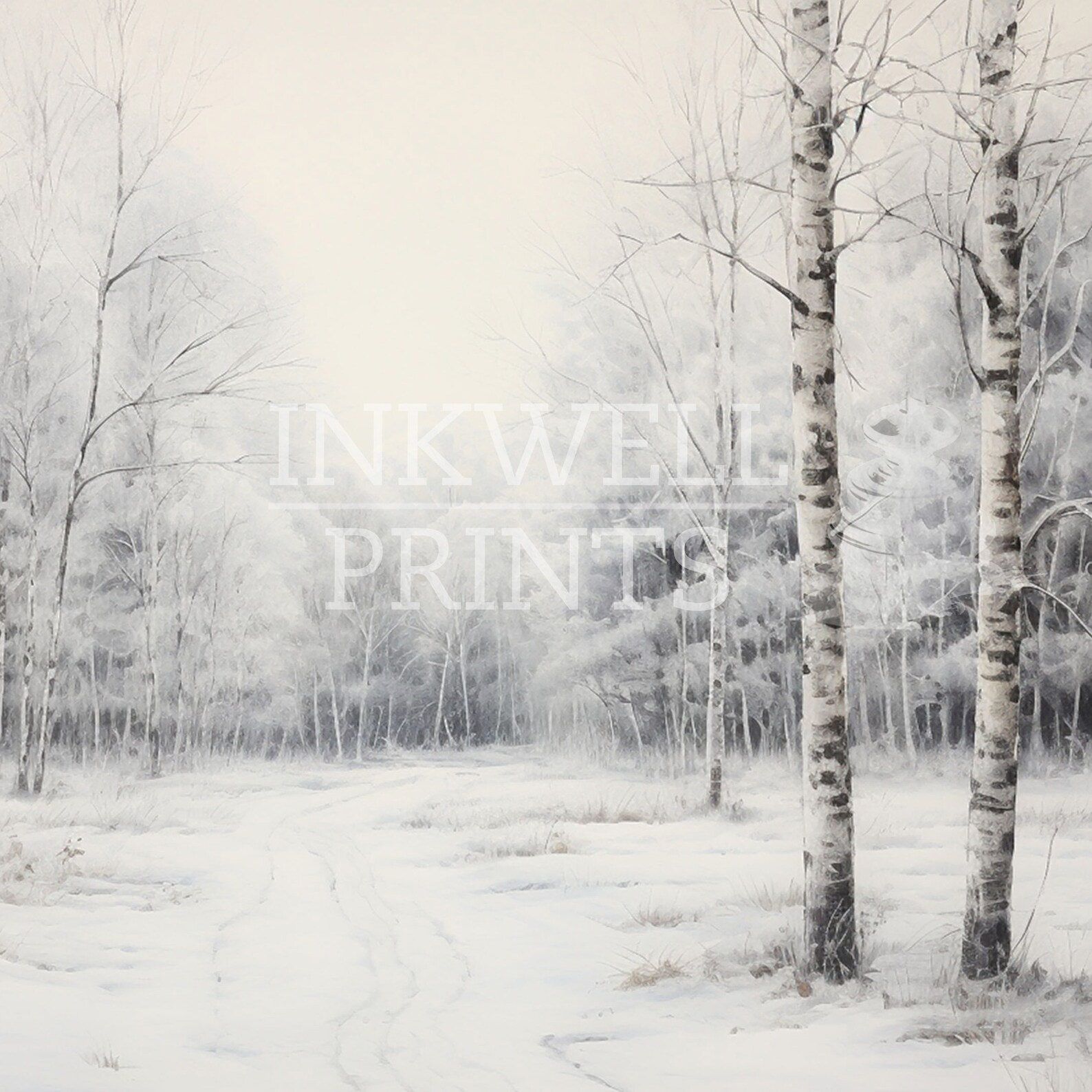 Printable Winter Trees, Winter Art, Landscape, Winter Painting, Vintage Landscape Painting ...