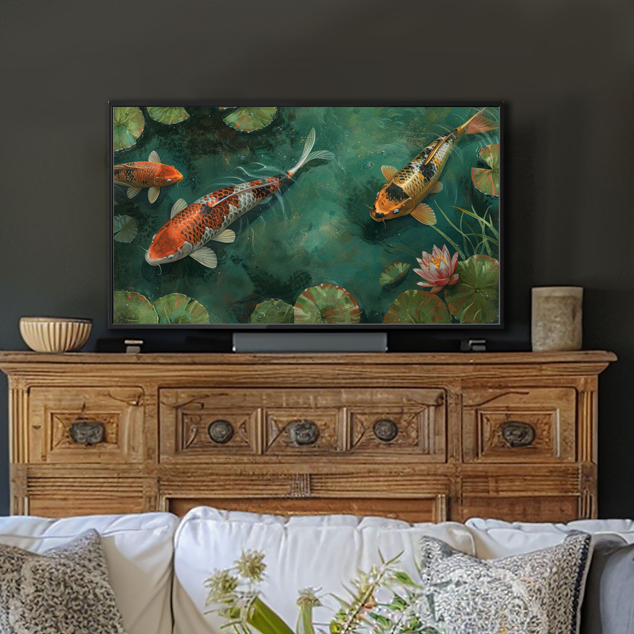Samsung Frame TV Koi Art, Koi Fish Painting, Goldfish Art, Koi Pond ...