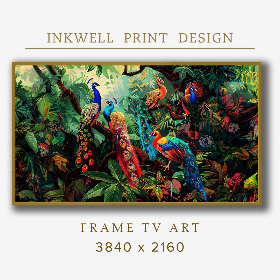 Peacocks in Forest Frame TV, Forest Art, Peacock Landscape, Wildlife ...
