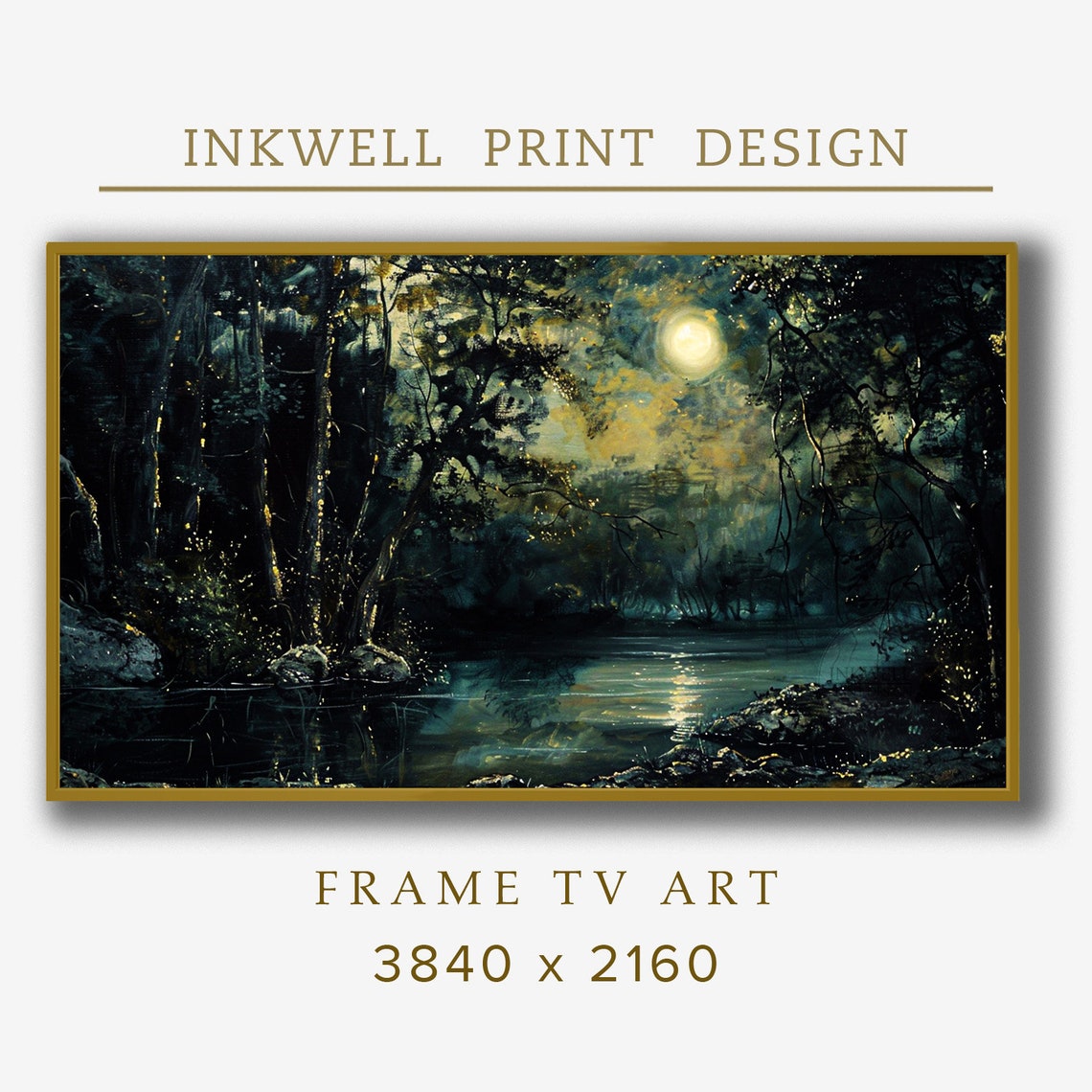 Midnight Forest Frame TV, Wildlife Art, Deer Art, Moonlit Landscape ...