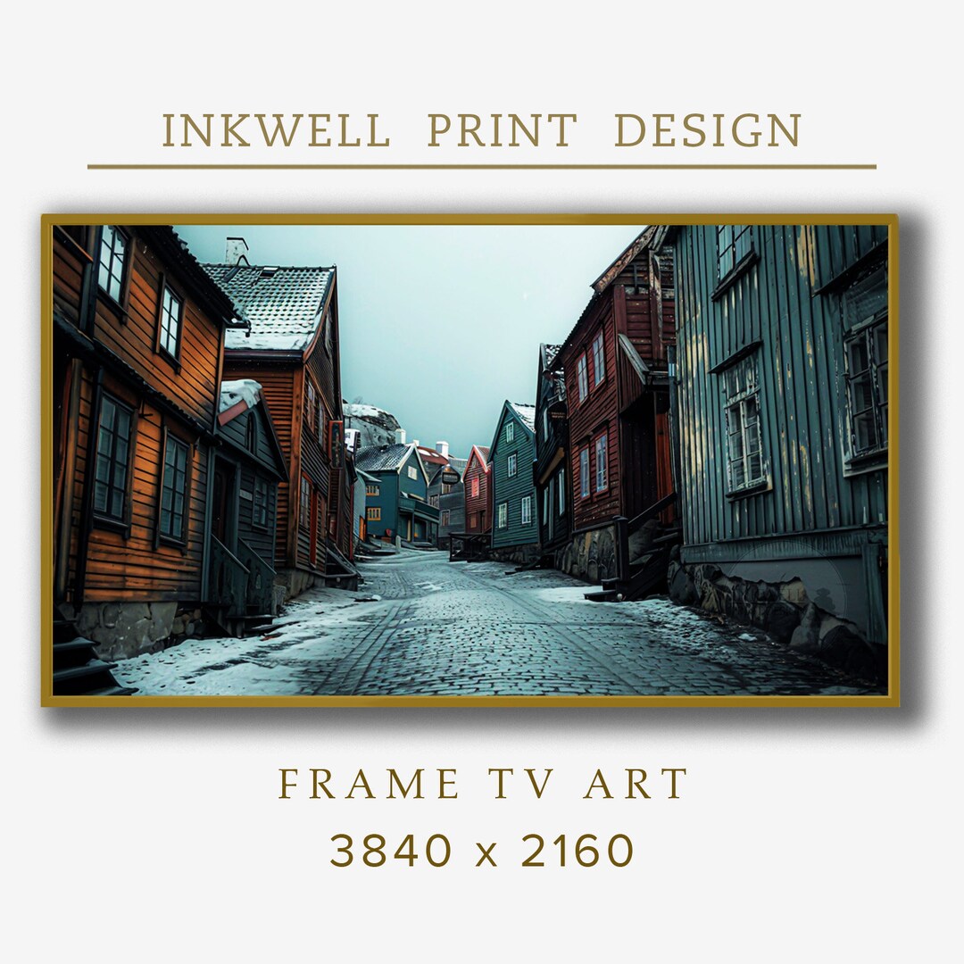Wooden Village Frame TV Art, Country Art, Home Decor, Village Landscape ...