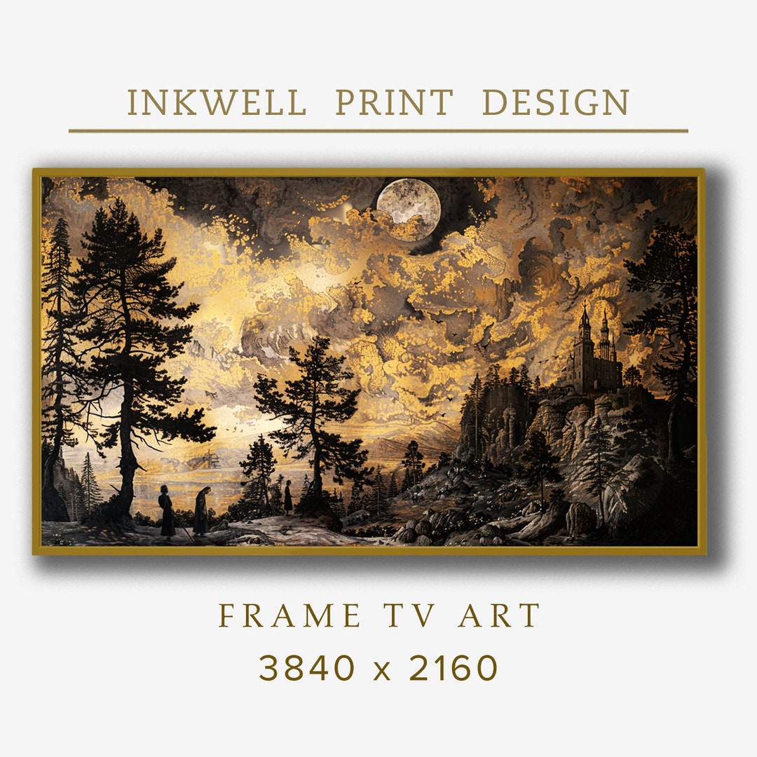 Pilgrims Approach a Castle Painting, Samsung Frame TV Art, Landscape ...