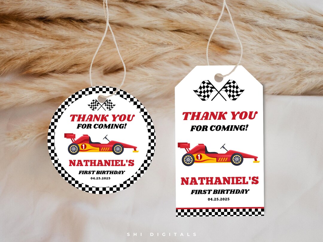 Fast One Thank You Tag Editable Favor Tag Printable Racing Car Round ...