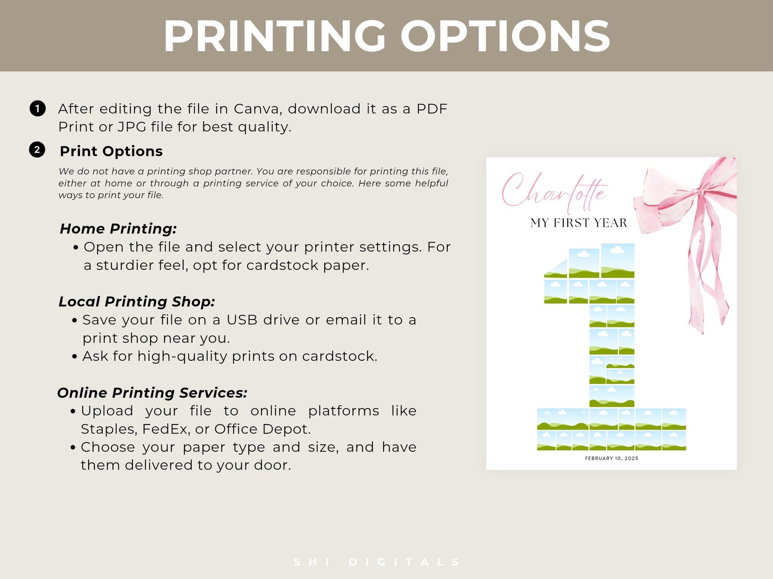 Pink Bow 1st Birthday Photo Collage Milestone Decor Printable My First ...