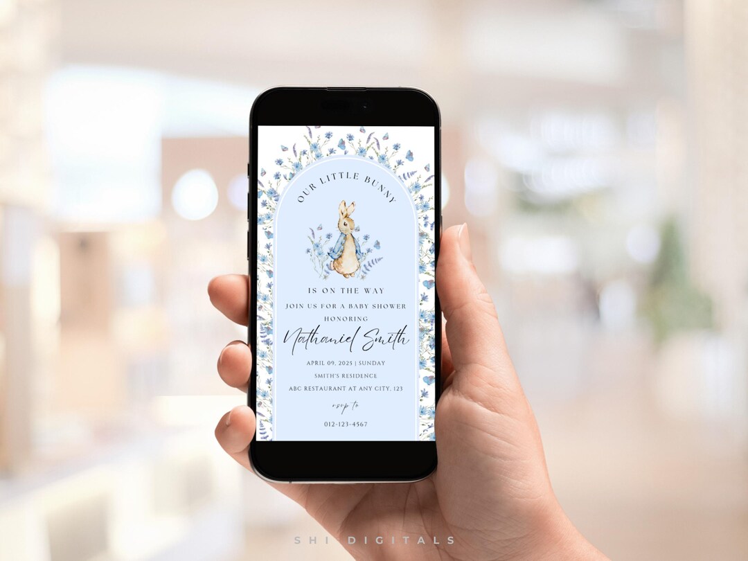 Editable Peter Rabbit Mobile Invitation Template Peter Rabbit Party ...