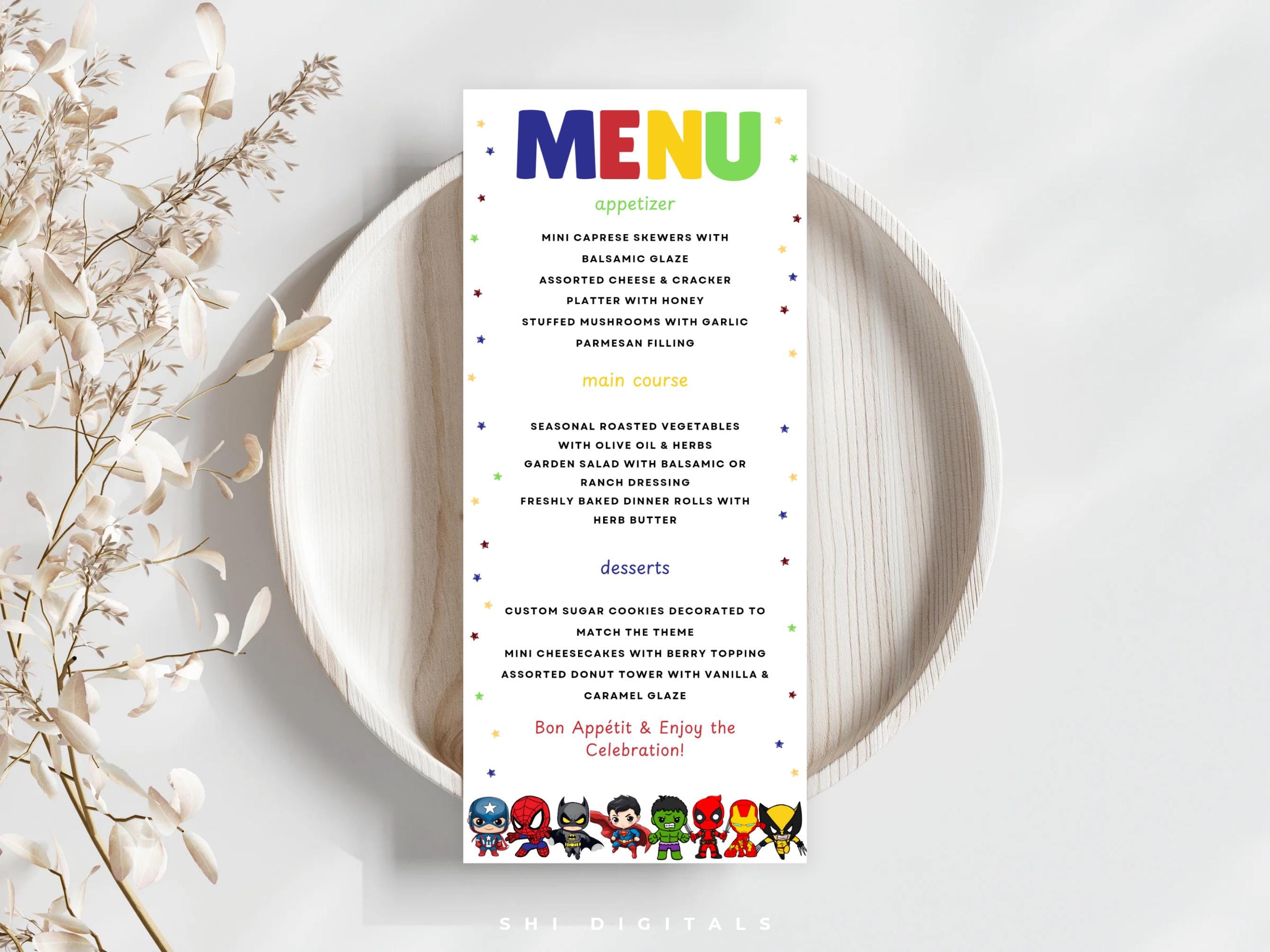 Superhero Menu Card Template SH01 - Etsy