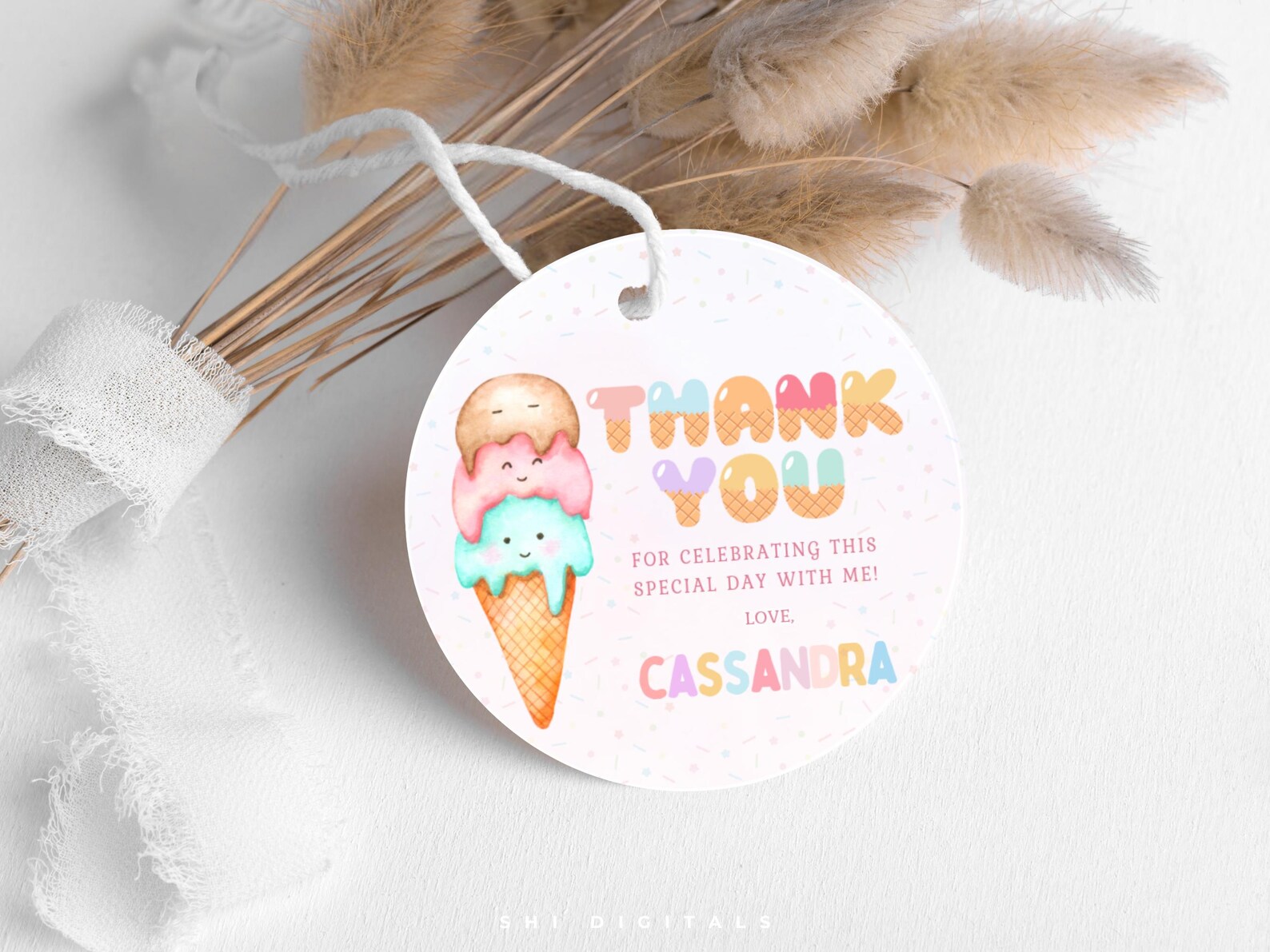 Ice Cream Thank You Tag Editable Scoops of Fun Birthday Gift Tag ...