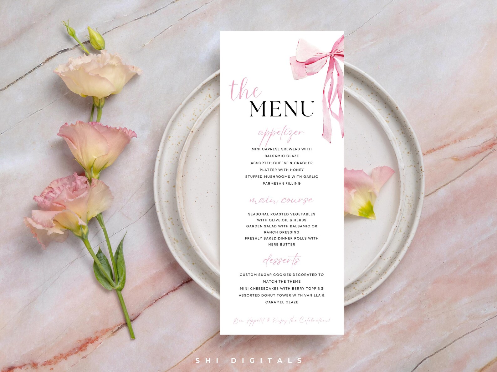 Pink Bow Menu Template Printable Pink Bow Baby Shower Menu Editable ...