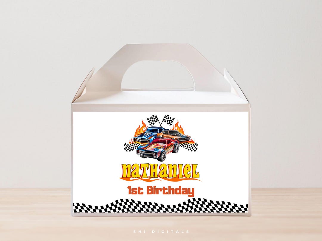 Hot Cars Gable Box Template Editable Racing Car Party Box Cars Birthday ...