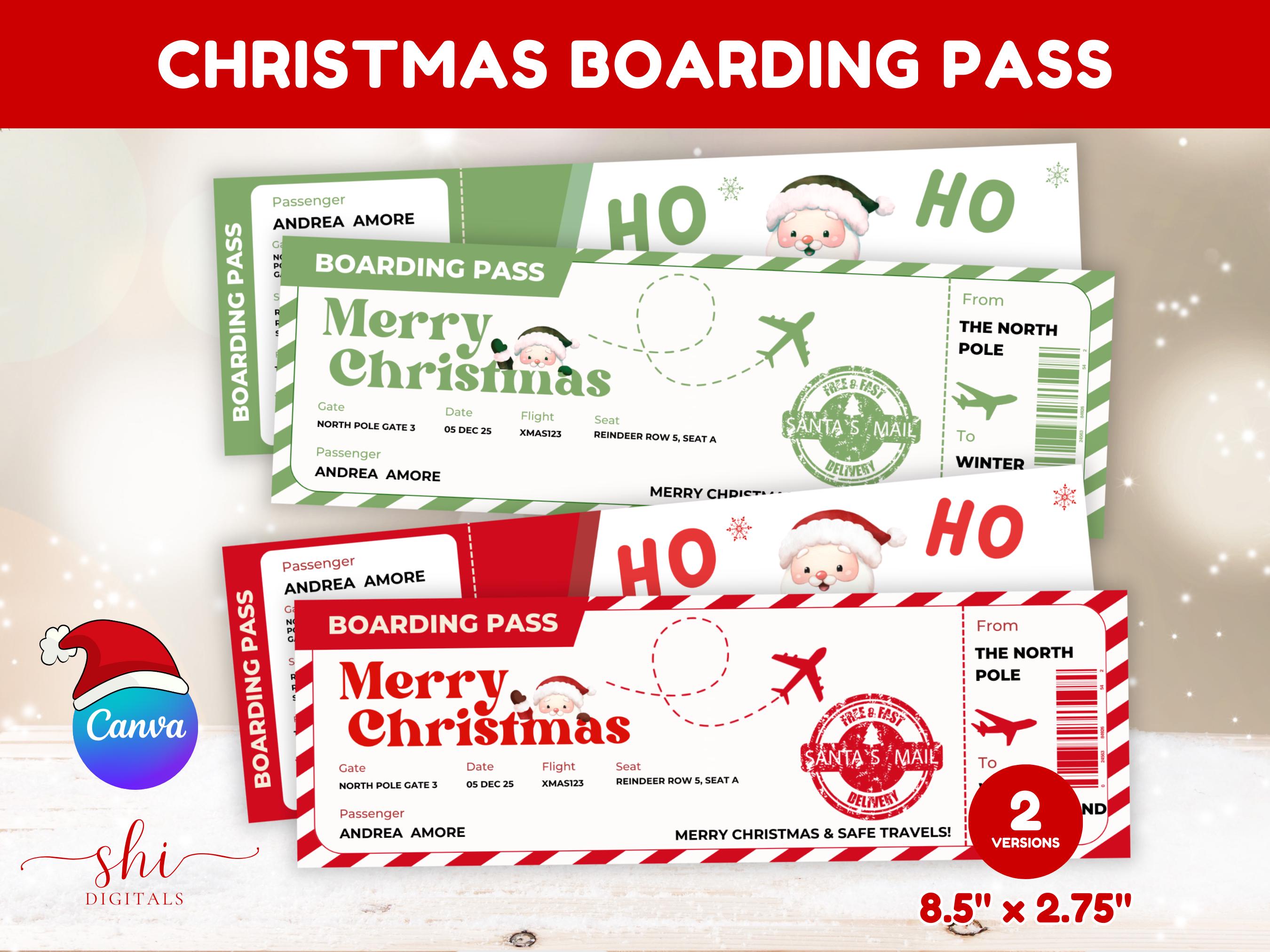 Christmas Boarding Pass Template Editable Boarding Pass Surprise ...