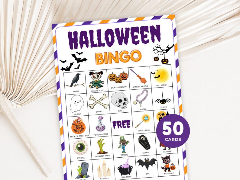 50 Halloween Bingo Cards Printable Halloween Party Game for Kids and ...