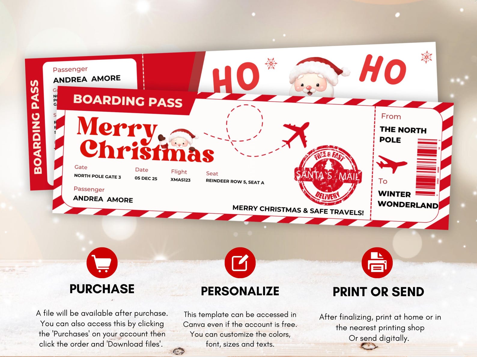 Christmas Boarding Pass Template Editable Boarding Pass Surprise ...
