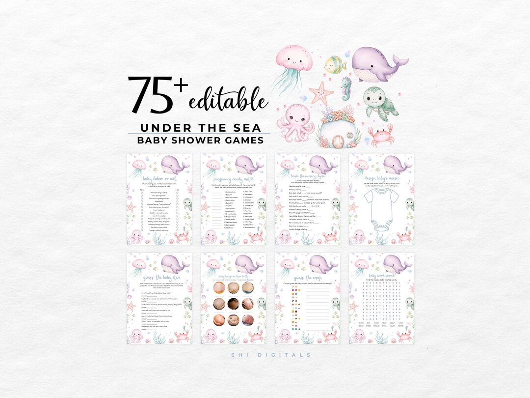 75+ Editable Under the Sea Baby Shower Games Printable Ocean Animals ...