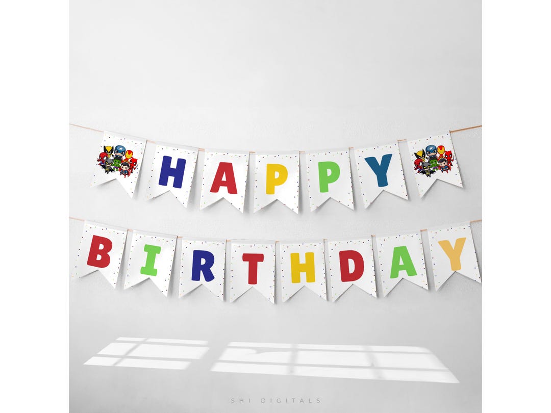 Editable Superhero Happy Birthday Banner Printable Birthday Banner ...