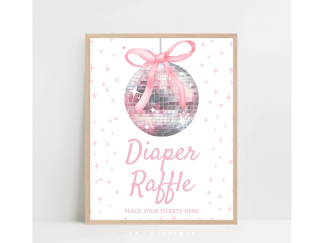 Pink Bow Disco Ball Diaper Raffle Sign: Groovy Baby Shower Decor ...