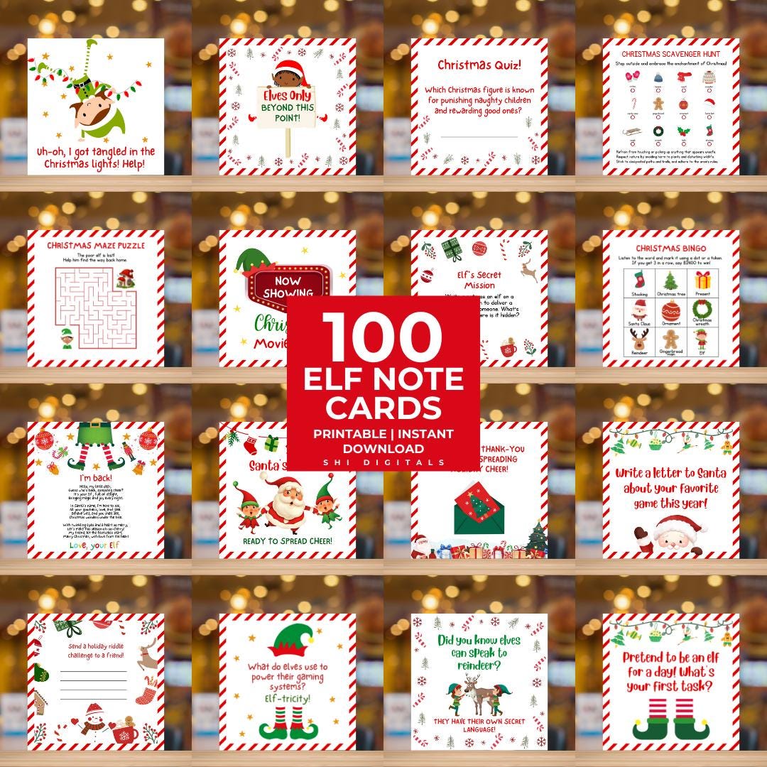 100 Elf Note Card Mega Bundle Elf Notes Kit Elf Games Elf Notes Elf ...