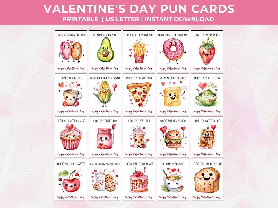 20 Valentine's Day Printable Cards With Cute Puns School Valentine's ...