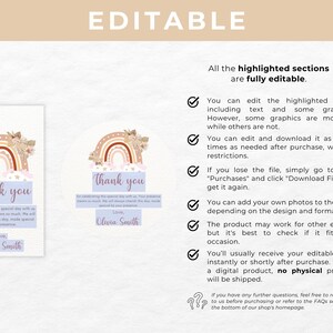 Editable Boho Rainbow Thank You Party Tags Baby Shower Favor Gift Tags ...