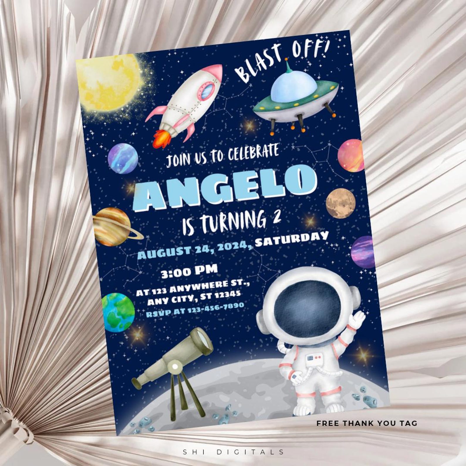 Outer Space Birthday Invitation Template Planets Rocket Ship Astronaut ...
