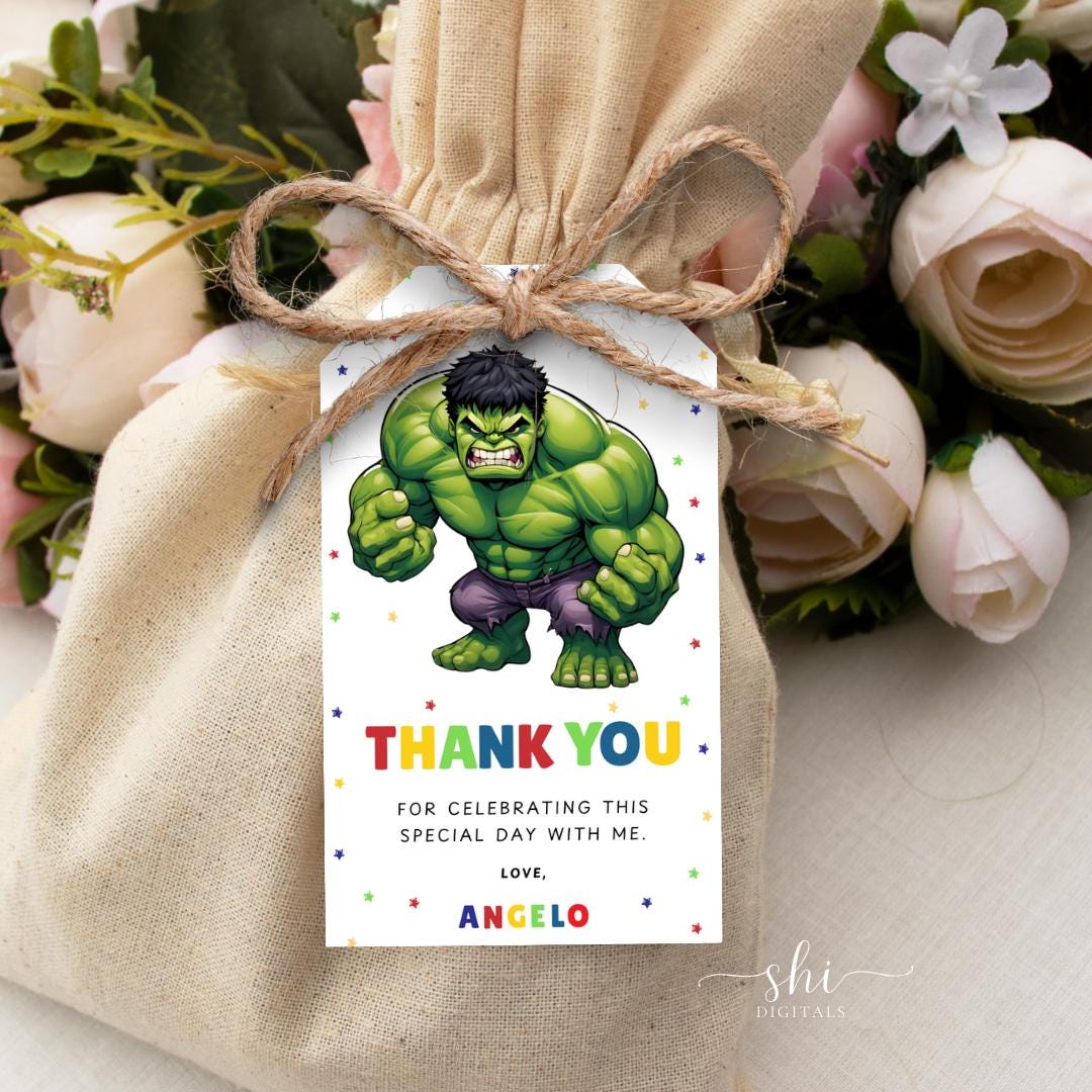 Hulk Thank You Tag Editable Superhero Hulk Birthday Gift Tag Printable ...