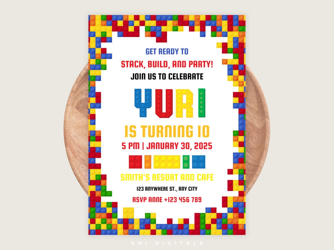 Blocks Party Invite Blocks Birthday Invitation Blocks Themed Invitation ...