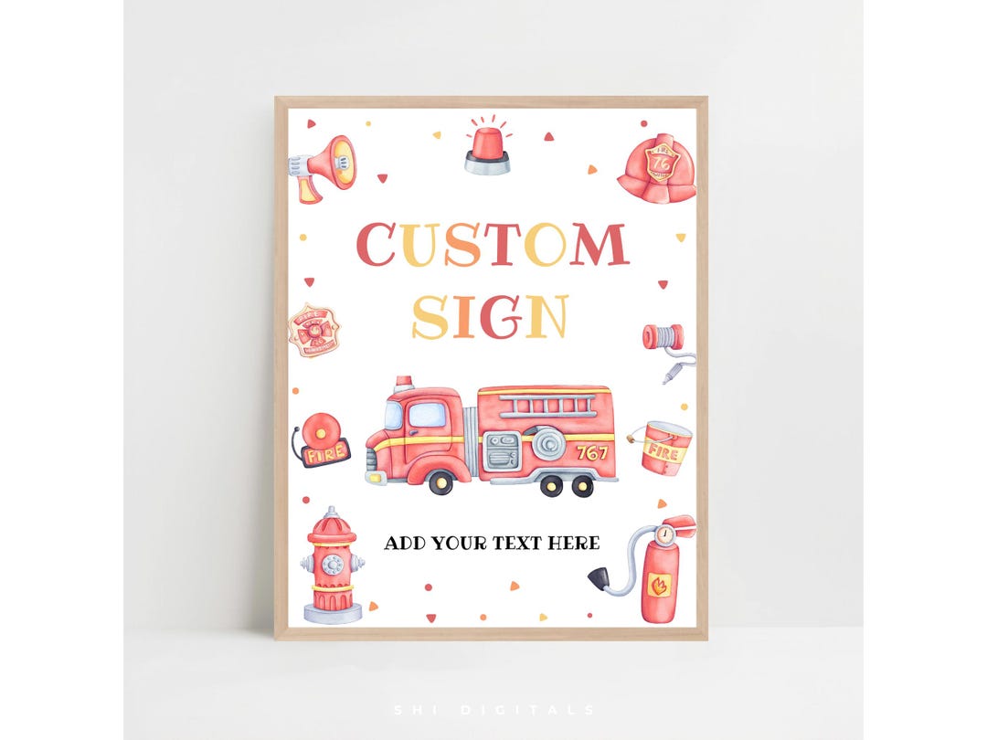 Firetruck Custom Sign Firefighter Template - Etsy