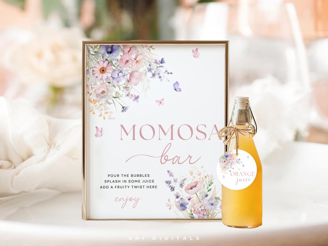 Wildflower Momosa Bar Sign Mimosa Sign Juice Labels Momosa Juice Tags ...