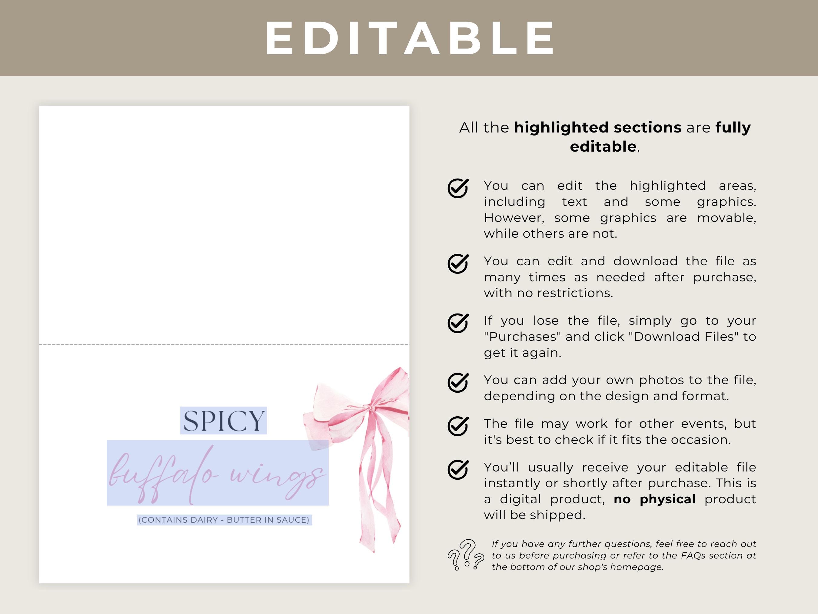 Pink Bow Food Labels Editable Template for Baby Showers Custom Food ...