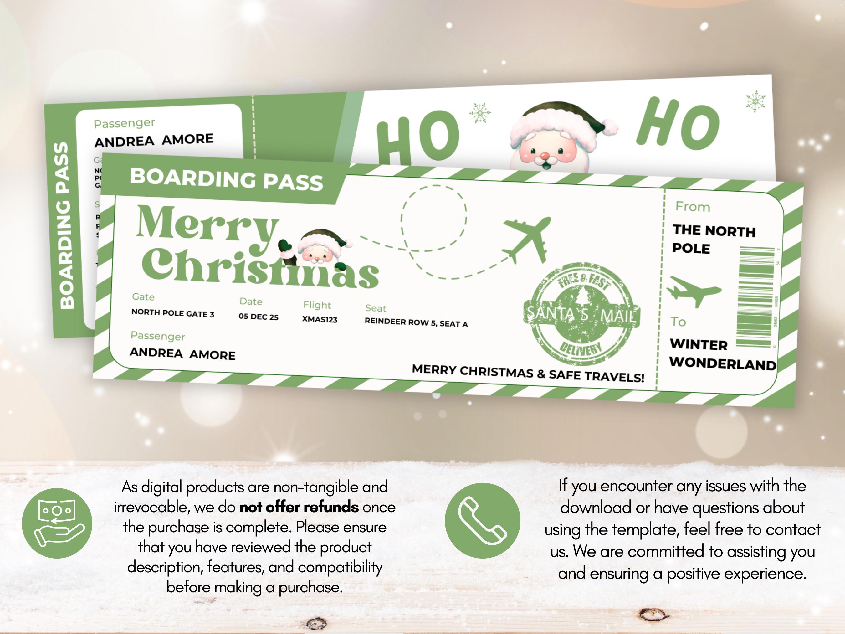 Christmas Boarding Pass Template Editable Boarding Pass Surprise ...
