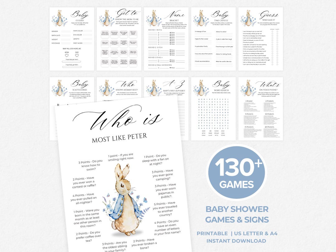 Peter Rabbit Baby Shower Games Bundle Printable Peter Rabbit Baby ...