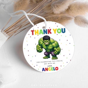 Hulk Thank You Tag Editable Superhero Hulk Birthday Gift Tag Printable ...