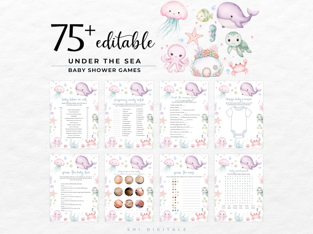 75+ Under the Sea Baby Shower Games Printable Ocean Animals Baby Shower ...