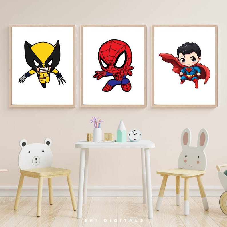 Superhero Wall Art Superhero Nursery Poster Superhero 10 Set Nursery ...
