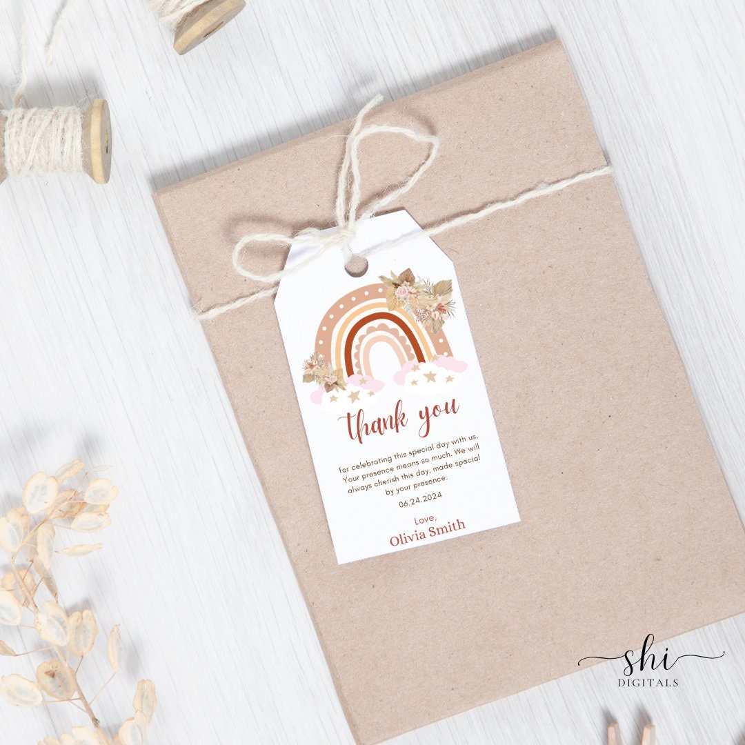Editable Boho Rainbow Thank You Party Tags Baby Shower Favor Gift Tags ...