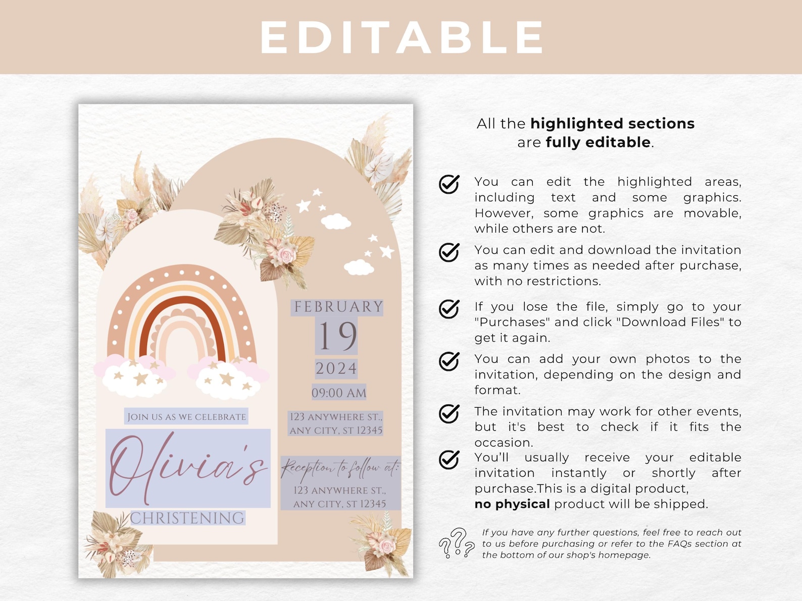 Editable Boho Rainbow Invitation Template - Etsy