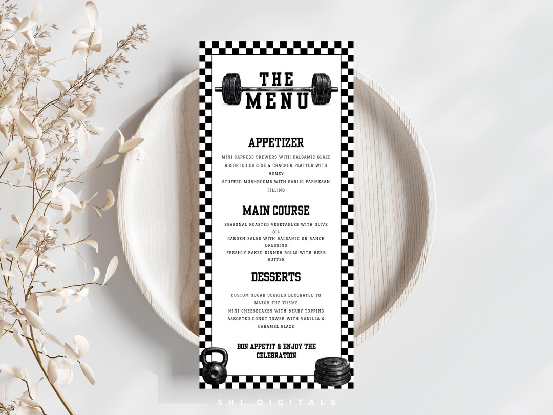 Editable One Strong Dude Menu Card Fitness Birthday Menu Template ...