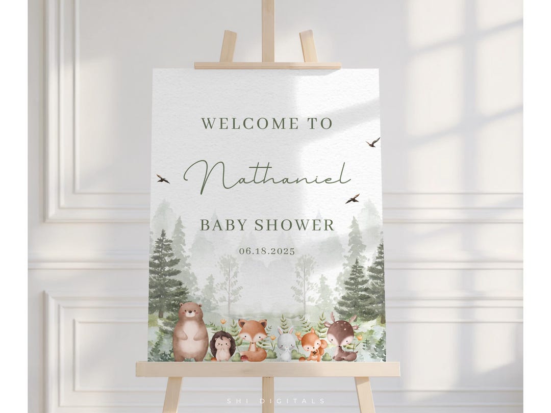 Woodland Forest Welcome Sign Poster Editable Woodland Baby Shower Sign ...